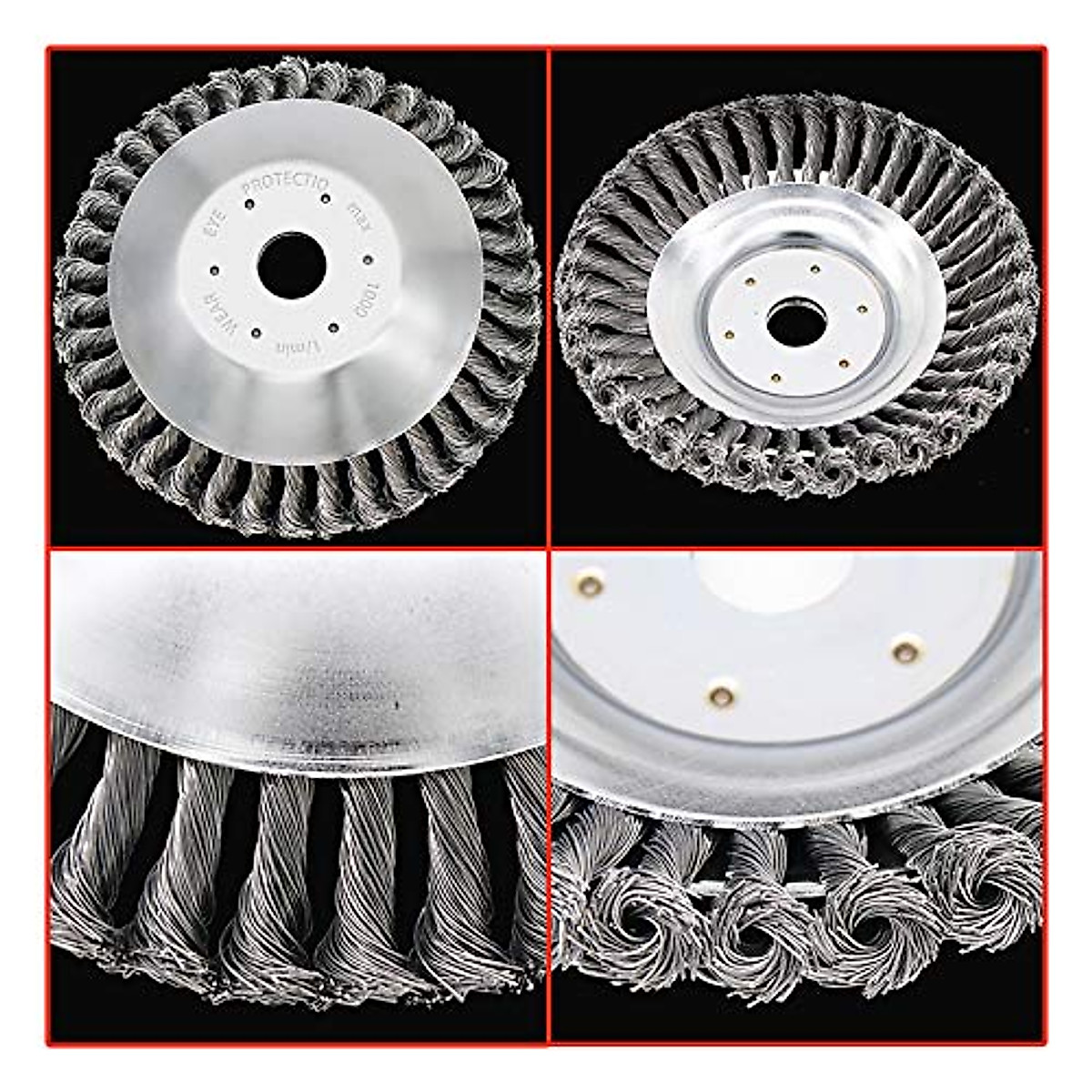 CZS 8 Inches Steel Wire Wheel Brush Weed Trimmer Head, Weed Brush Blade for Cutting Grass, Rust Removal, Deburring (2 Pack Different Adapter Kit Included)