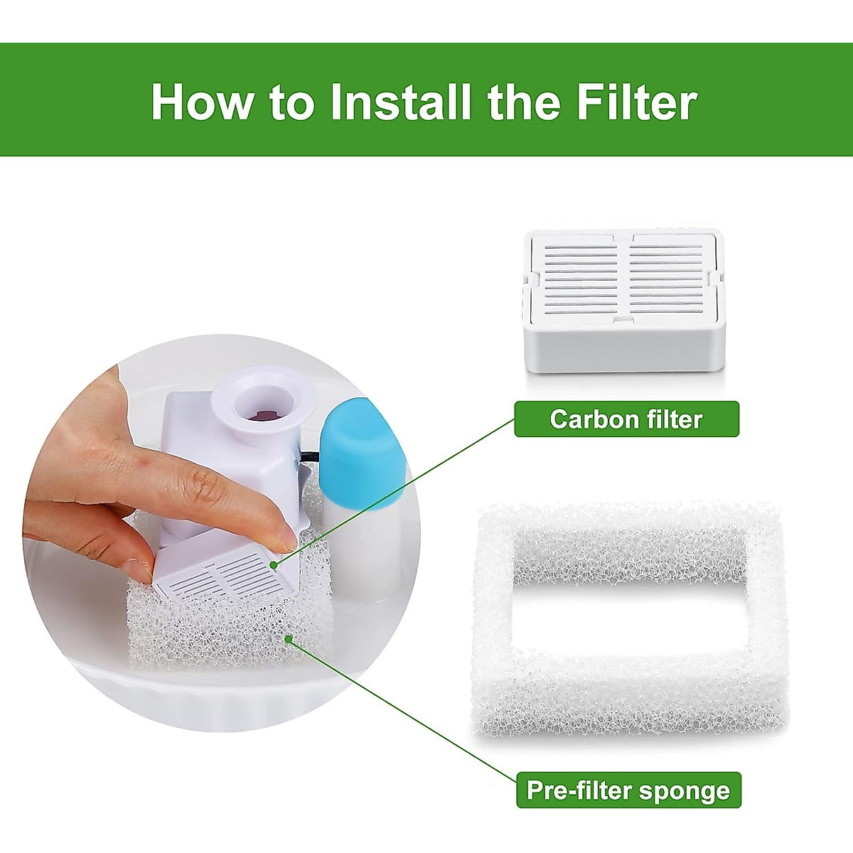 VinDox Cat Fountain Replacement Filter, 16 Cat Fountain Carbon and 4 Foam Pre-Filter for Ceramic/Cupcake Cat Fountain Drinking Fountain Porcelain (16 Packs)