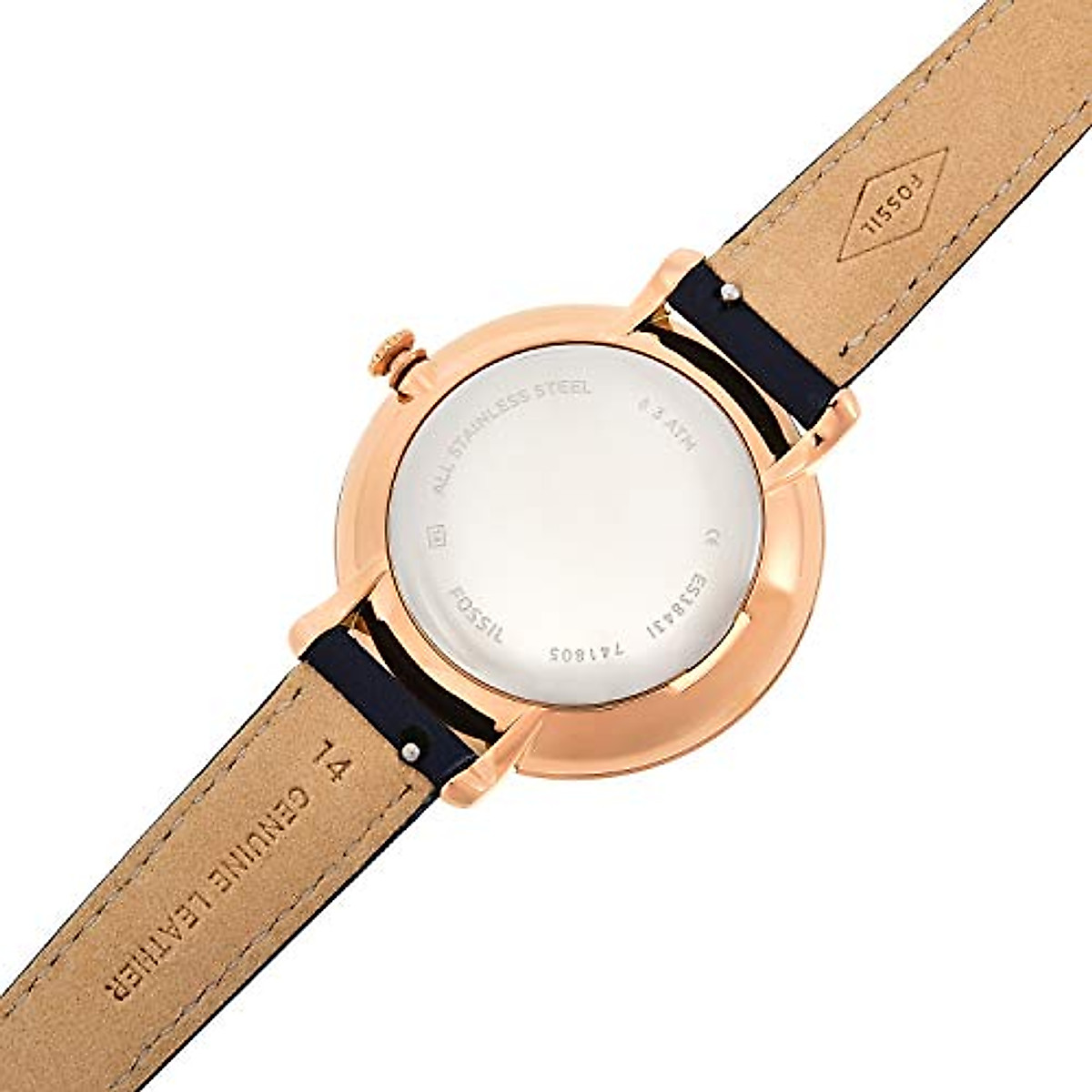 Fossil Women's Jacqueline Quartz Stainless Steel and Leather Watch, Color: Rose Gold, Navy (Model: ES3843)