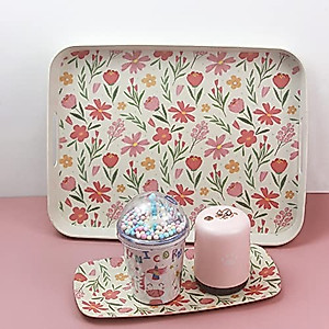 Finorder Serving Trays, Bamboo Fiber Tray with Handles, 16" x 12" Decorative Tray Great for Eating, Tea, Bar, Breakfast or Any Food Tray, Red Flower Prints