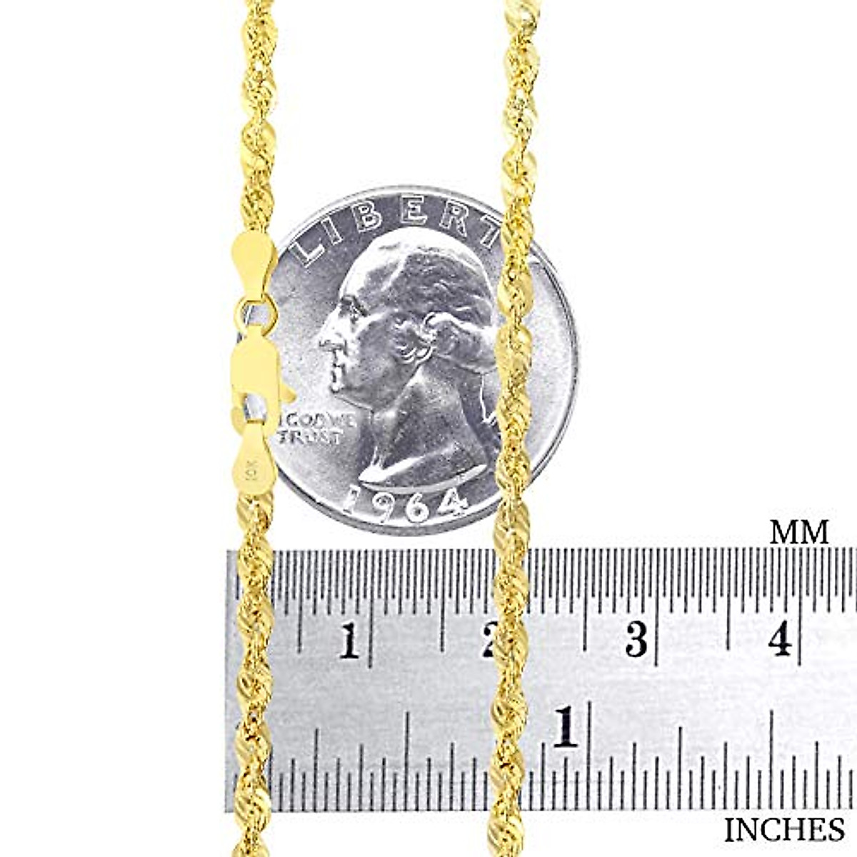 Nuragold 10k Yellow Gold 3mm Diamond Cut Rope Chain Lightweight Necklace, Mens Womens Jewelry 16" 18" 20" 22" 24" 26" 28" 30"