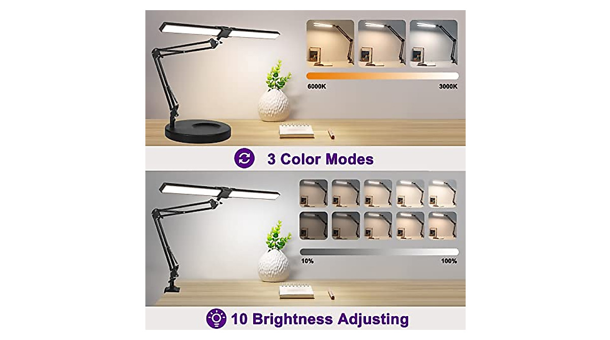 Brightest 24W Double Head LED Desk Lamp for Office & Reading