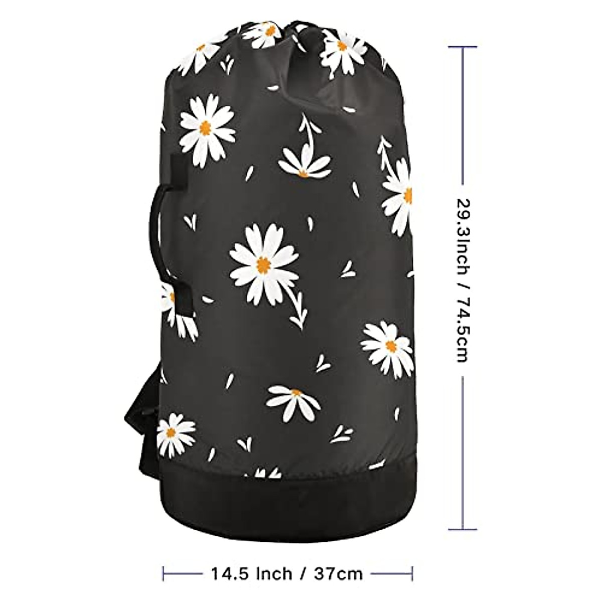 Kigai Small Daisy Travel Laundry Bag Waterproof Durable Large Laundry Backpack with Handles and Drawstring Closure Machine Washable Dirty Clothes Organizer Storage Bag Laundry Hamper