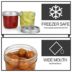 KAMOTA Wide Mouth Mason Jars 8 oz, 8oz Mason Jars Canning Jars Jelly Jars With Wide Mouth Lids and Bands, Ideal for Jam, Honey, Wedding Favors, Shower Favors, 12 PACK