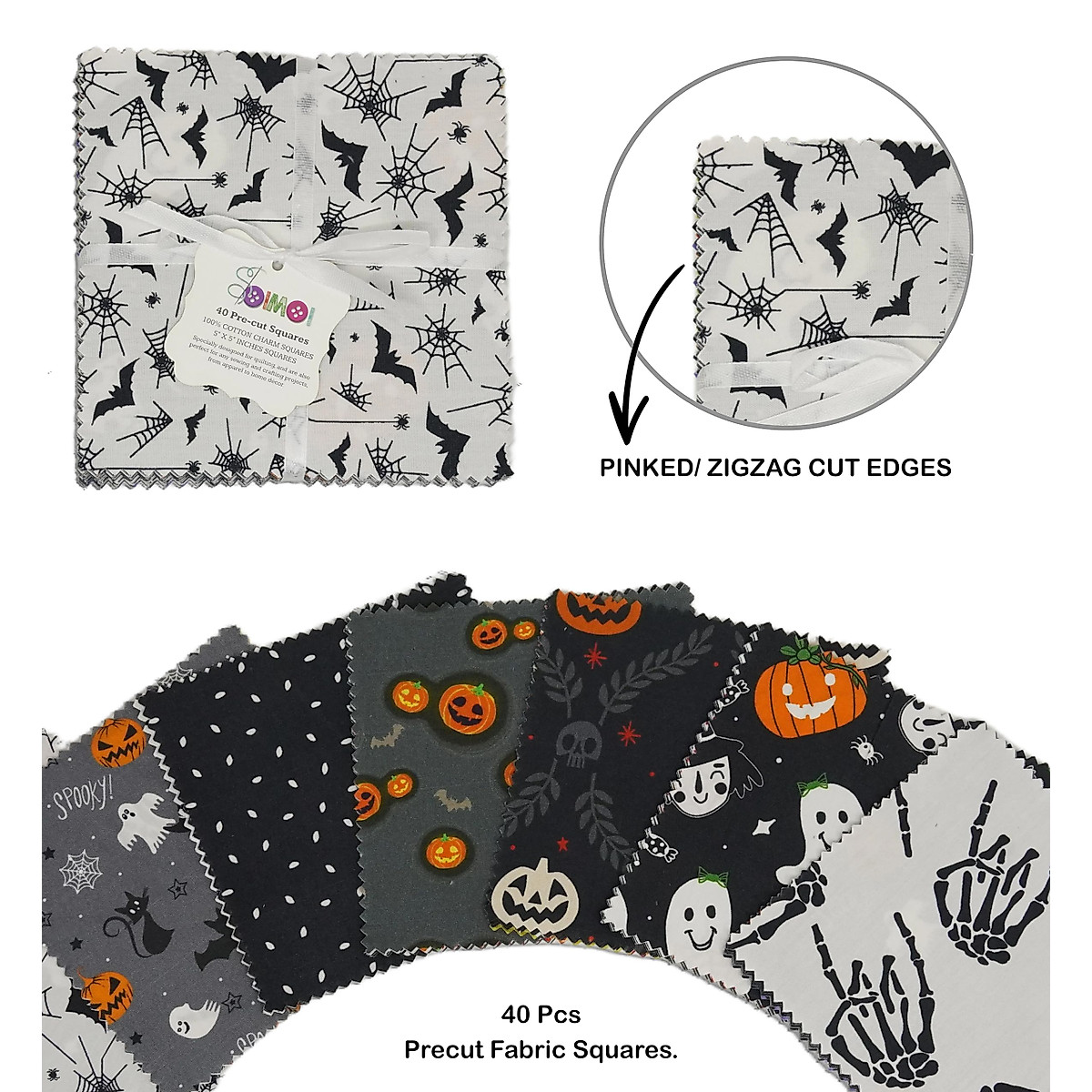 Soimoi Precut 5-inch Halloween Prints Cotton Fabric Bundle Quilting Squares Charm Pack DIY Patchwork Sewing Craft