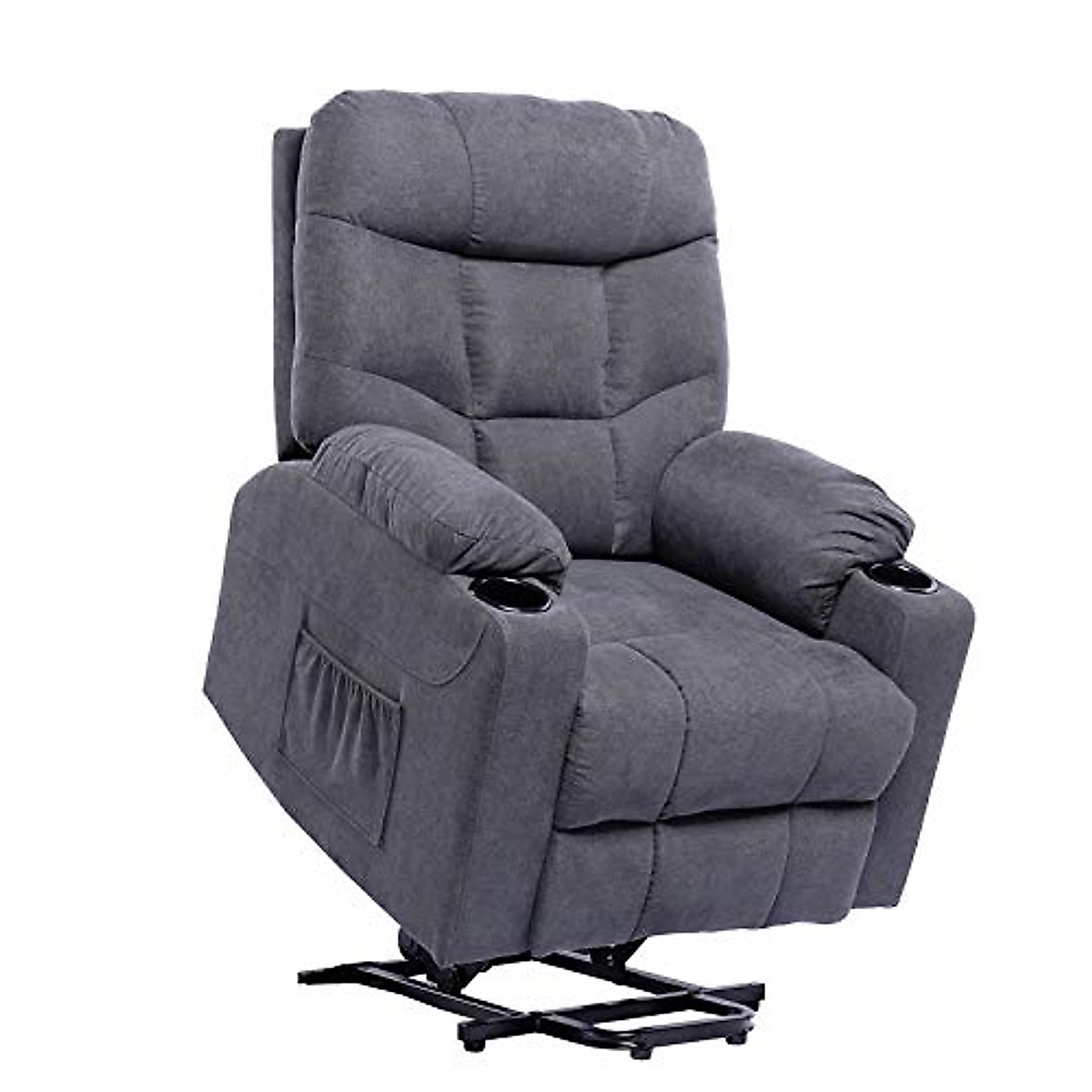 Living Room Power Lift Massage Recliner Chair for Elderly Heated Ergonomic Lounge Fabric Vibratory Massage Chair with Cup Holders/Heating/Remote Control Grey