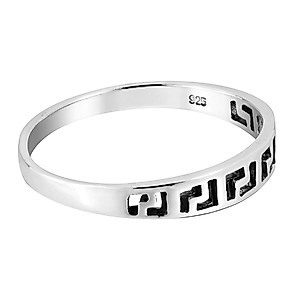 AeraVida Trendy Greek Key Simple Band .925 Sterling Silver Ring | Statement Fashion, Promise Ring, Couple Unisex Ring | Size 8