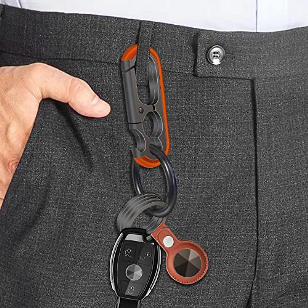 LDJZON Heavy Duty Key Chain Bottle Opener Quick Release Car Keychain with 4 Key Rings for Men and Women (Dark Grey&Orange)