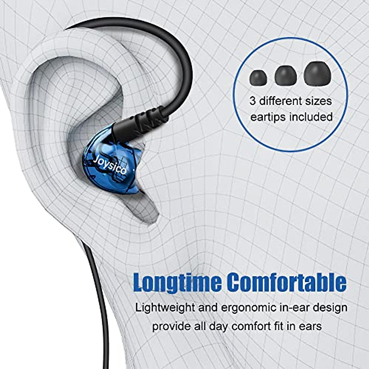 Stereo-to-Mono Single earbud with Mic and Control, Wired One Ear Earphone Headset w Over Ear Hook & Case for Cell Phones Laptop, In-ear Mono Headphone for Driving Sport Running Cycling, Right Ear Only