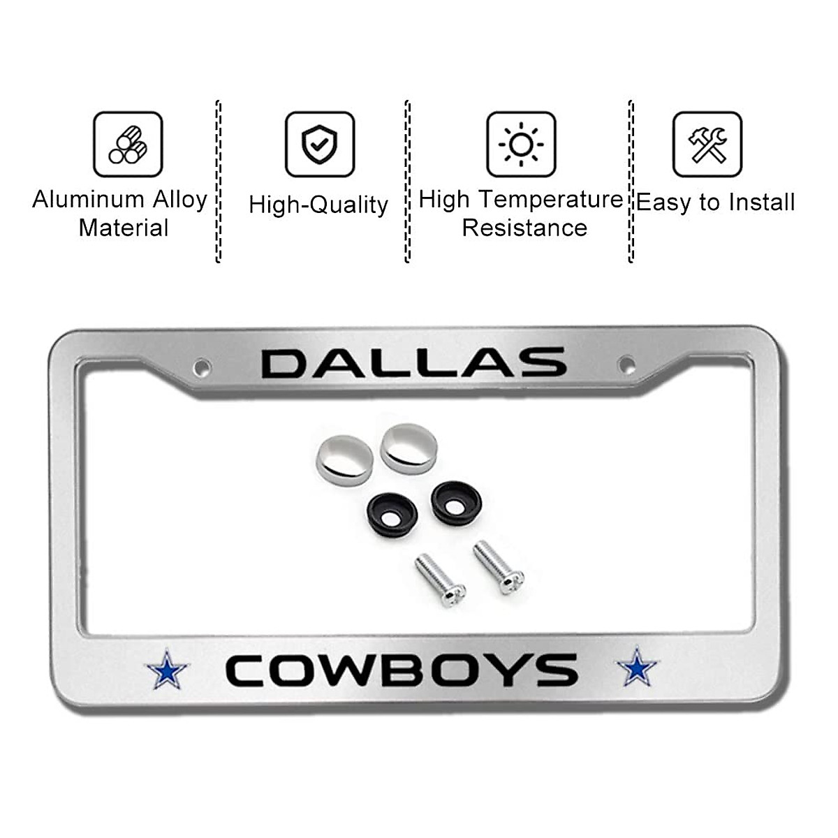 2 Pack Fit Cowboys License Plate Frames, Car Tag License Plate Cover for Cowboys,Silver