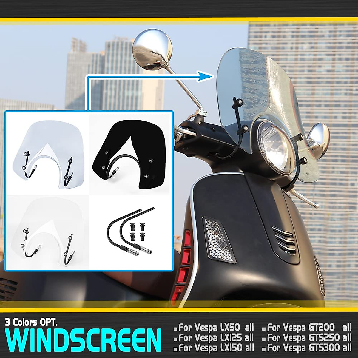 TAZGANTAX Motorcycle Windscreen Windshield Wind Deflector Protector Wind Screen compatible with Piaggio Ves-pa GT200 GTS250 GTS300 2018 2019 2021 2022 All year (Clear)