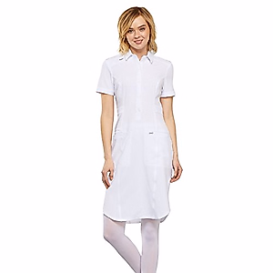 Cherokee Infinity Women Scrubs Dress 39" Button Front CK510A, S, White