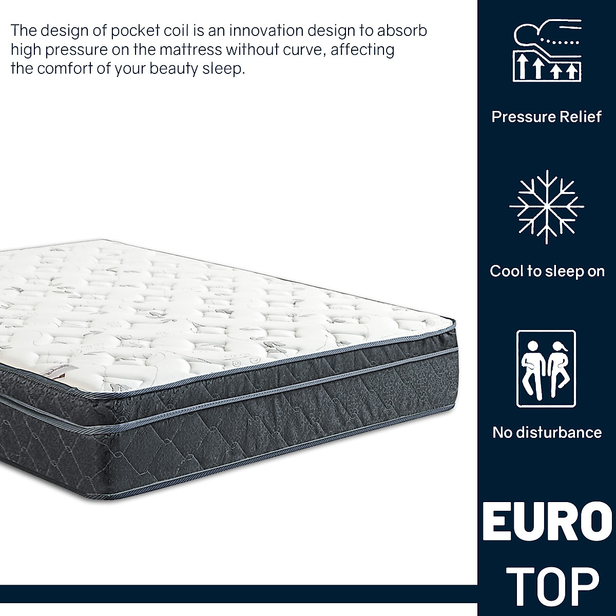 Greaton 12" Half-Firm, Half-Soft Dual Comfort Hybrid Memory Foam Pocket Coil Springs Mattress for Couples - Pressure Relieving, Motion Isolating Sleep System for Personalized Luxury Rest - King, Black