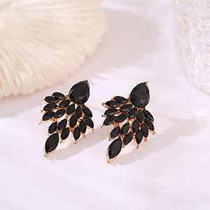 ATIMIGO Black Rhinestone Cluster Drop Earrings Elegant Crystal Statement Earrings Formal Prom Earrings for Women