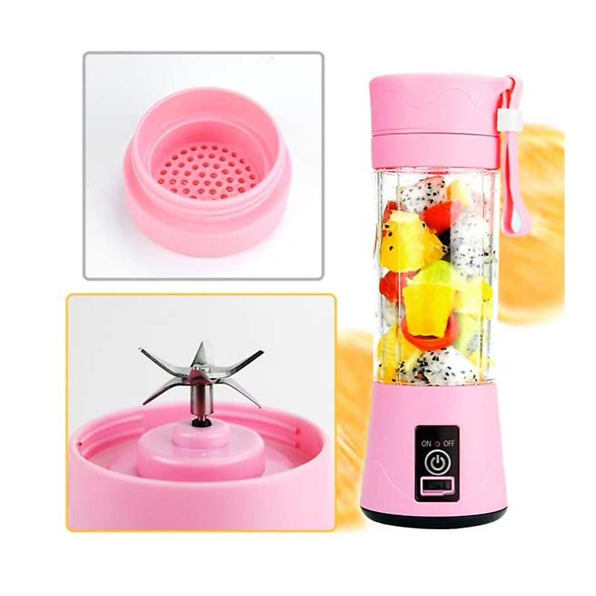380ml Portable Blender,Travel Blender,Mini Blender,Personal Mixer Fruit Rechargeable with USB, for shakes and smoothies (Pink)