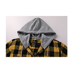 SCODI Mens Flannel Hoodie Shirt Casual Button Down Plaid Jacket Shirts Stylish Long Sleeve Shirts with Pocket Yellow Large