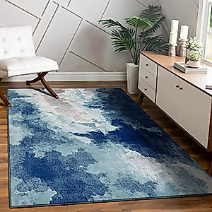 LUXE WEAVERS Modern Watercolor Painting Abstract Blue 5x7 Area Rug