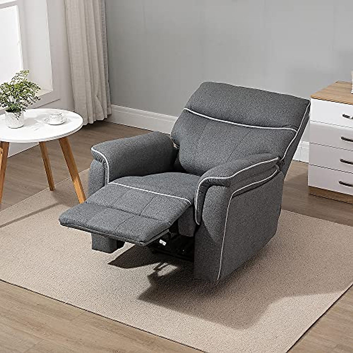 HOMCOM Manual Recliner Armchair with Thick Padded Headrest, Back and Footrest and Adjustable 150 Degree Angle, Grey