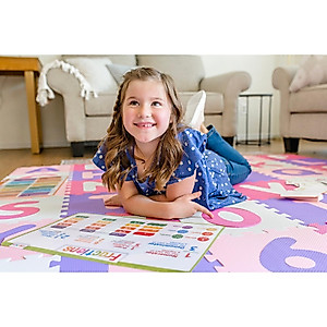 Tadpoles Foam Playmats for Kids, 36 Interlocking Tiles Teach the ABCs and Numbers 0-9, For Ages 3 and Up, Colors: Pink/Purple, 36 Count (Pack of 1)