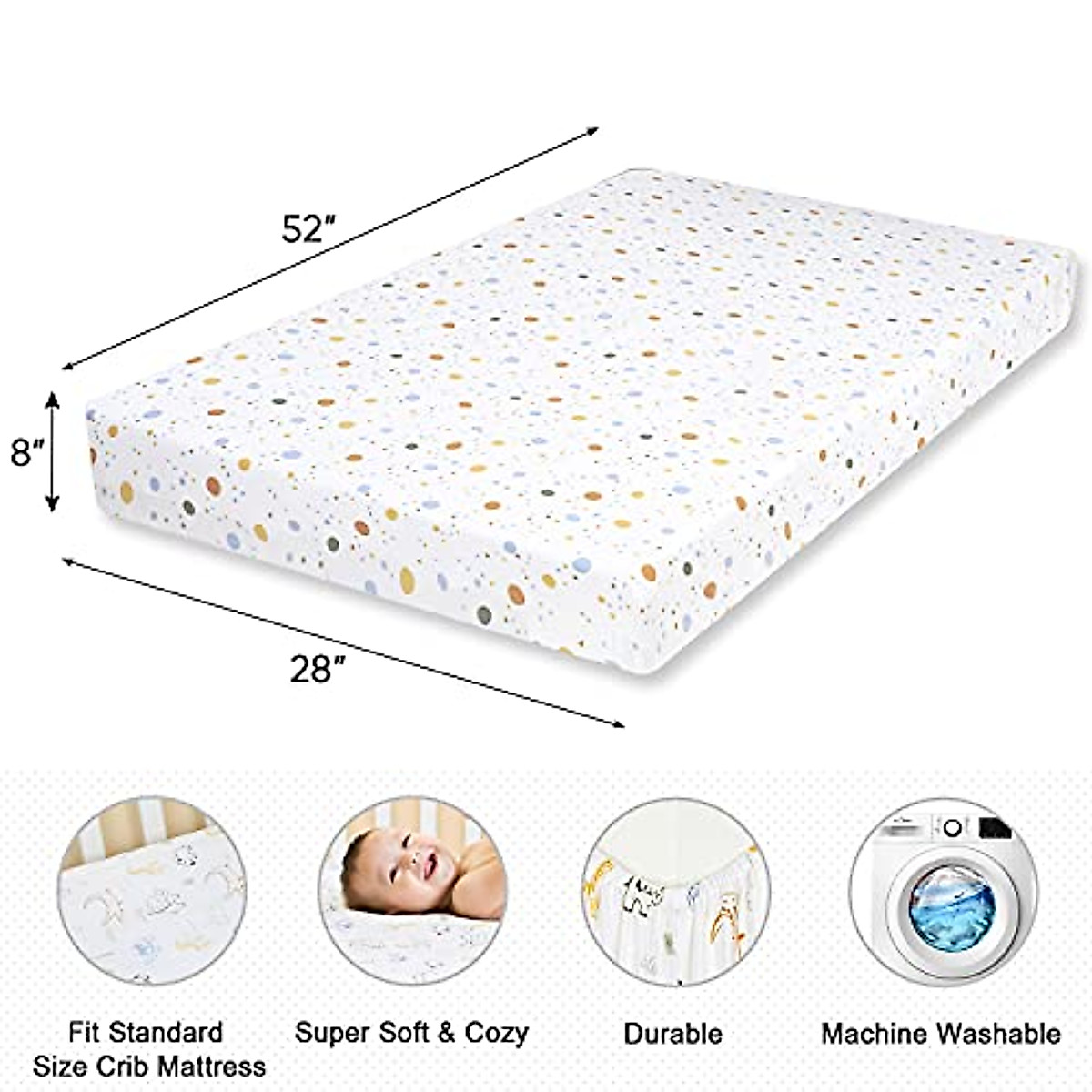 PHF 100% Cotton Crib Sheets Fitted 2 Pack, Soft Breathable Comfortable Baby Sheet Set for Boys Girls Neutral, Premium Crib Sheets Fits Standard Crib and Toddler Mattress 28in x 52in, Woodland Animals
