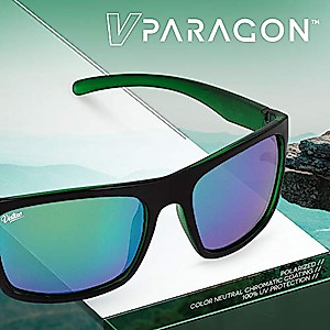 VIRTUE V-Paragon Polarized Sunglasses - Polished Black with Emerald Lens