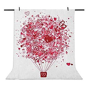 9x16 FT Love Vinyl Photography Backdrop,Love is in The Air Valentines Day Celebration Themed Heart Filled Air Balloon Background for Party Home Decor Outdoorsy Theme Shoot Props