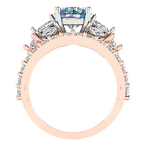 Clara Pucci 2.67 carat Round cut 3 stone Genuine Blue Moissanite Anniversary Wedding Engagement Ring Band set 18K Rose White Gold 3.5