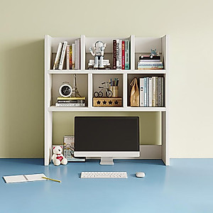 SUZEPER Wooden Desktop Bookshelf, Countertop Hutch Bookshelf, Comupter Desk Hutch Organizer with Shelves, Freestanding Bookcase for Home Office Dorm Room(39.4'', White)