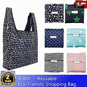 HENHAIY 6Pcs Foldable Shopping Bag, Fashion Recycling Bags, Travel Bag Reusable Shopping Tote Grocery, Bags Washable for Travel, Grocery Store, Farmer’s Market, Supermarket