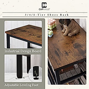 CAPHAUS 5-Tier Shoe Rack for Entryway, Industrial Shoe Storage Organizer, Large Shoe Shelf with Wood Board and Metal Mesh Shelves, Storage Table for Hallway, Living Room, Bedroom, Closet, Rustic Oak