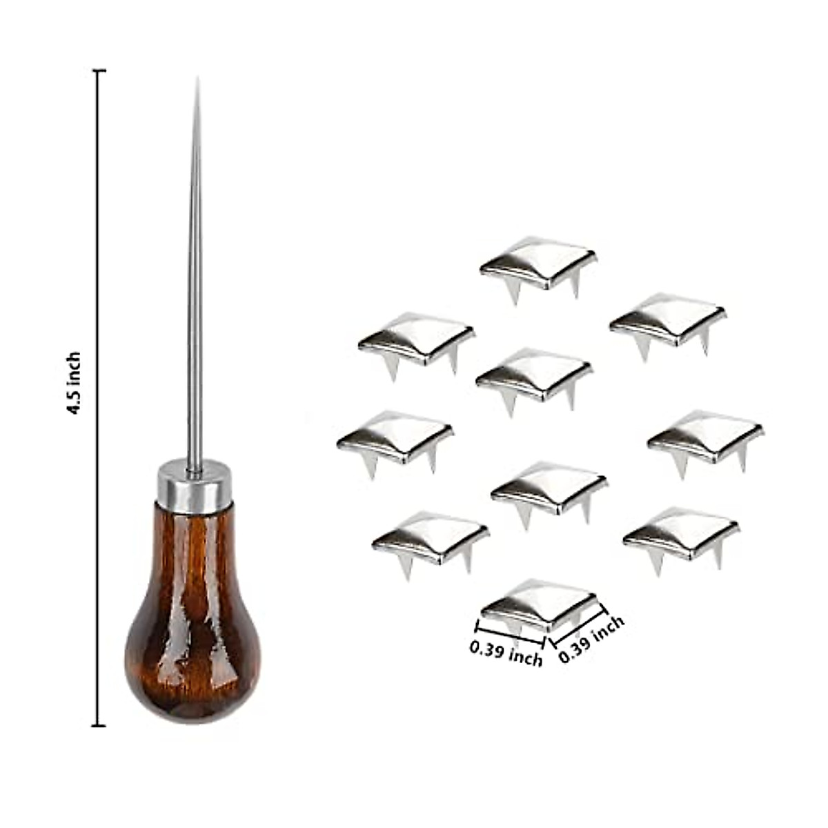 TUZAZO 500 Pieces 10 mm Square Pyramid Studs for Clothing Bag Leather Shoes Punk Rock Jewelry Craft, 4 Prong Metal Nailhead Studs Spikes Accessories with Awl (Silver)