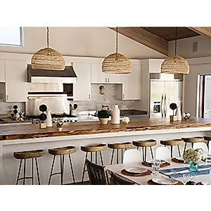 Kouboo 1050100 Open Weave Cane Rib Dome Hanging Ceiling Lamp, One Size, Wheat