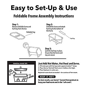 Sterno Foldable Frame Stainless Steel Chafing Dish Buffet Set, 8 Quart, Silver