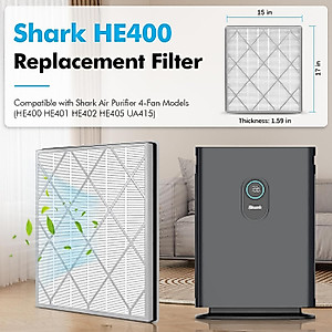 1 Pack HE401 Filter Replacement for Shark Air Purifier 4, HE401 HE402 HE405 HE400 Filter with Pre-Filter, Activated Carbon Filter and H13 True HEPA Filter