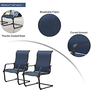 LOKATSE HOME 2 Pieces Patio Dining Armchairs C Spring Motion Chairs Outdoor Metal Set, Blue