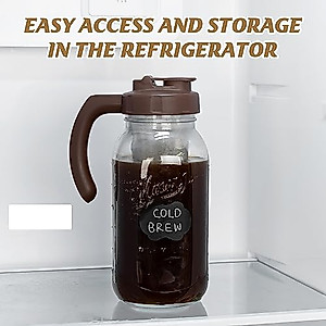 SOLIGT Cold Brew Coffee Maker Mason Jar Set, Iced Tea Brewing Pitcher with Stainless Steel Filter, 64 oz (2 Quart / 1.9 Liter), Wide Mouth Flip Cap Pour Spout Lid with Handle