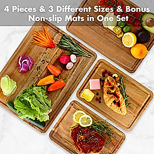 AZRHOM Large Wood Cutting Boards Set of 4 for Kitchen Cheese Charcuterie Board (Gift Box Included) Acacia Butcher Block with Non-slip Mats, Juice Groove and Handles (16x12, 14x10, double 11x8 inch)