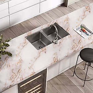 practicalWs Marble Contact Paper for Countertops Waterproof, 15.7in×118.1in Marble Wallpaper Peel and Stick, Self Adhesive Removable White/Gold Wall Paper for Kitchen Backsplash Cabinet Furnitur