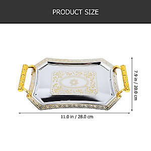 Cabilock Stainless Steel Serving Tray European Style Oblong Tray Food Serving Tray Serving Platter for Snack Desserts Food Appetizers Coffee Breakfast