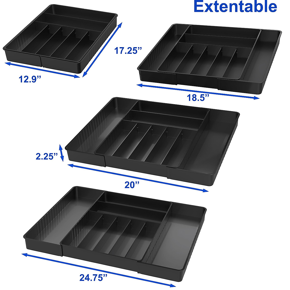 Simple Houseware Expandable Kitchen Drawer Flatware Organizer, Black