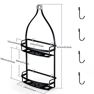 Kadolina Shower Caddy Over Shower Head, Bathroom Hanging Shower Organizer Holder Storage for Shampoo, Shower Storage Rack with Hooks for Razor and Sponge (Black)