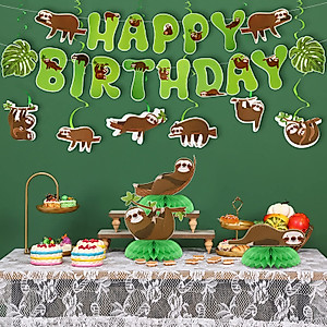 17 Pcs Dog Sloth Party Decorations and Supplies Including 2 Birthday Banner, 3 Honeycomb Centerpieces, 6 Hanging Swirls, 6 Hanging Card, Puppy Sloth Theme Birthday Party Favors (Sloth Style)