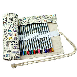 CREOOGO Colored Pencils Case Wrap Roll Holder for Artist Adult Coloring Travel Portable Canvas Storage Organizer with a Build-in Pouch Lovely Animals 72 Loops