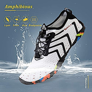 WateLves Water Shoes Mens Womens Beach Swim Shoes Quick-Dry Aqua Socks Pool Shoes for Surf Yoga Water Aerobics (A-White, 44)