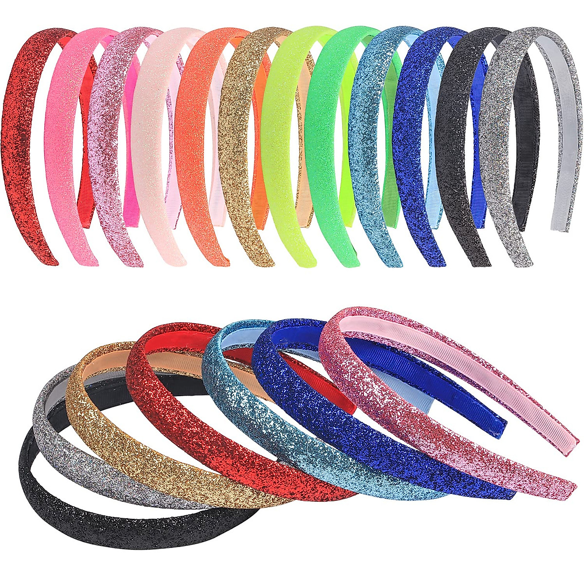 12 Colors Sparkle Plastic Headbands For Girls,Glitter 2 cm Thin Head Bands No Slip Fashion Girls Hard Toddler Hairbands