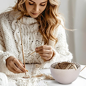 Ceramic Crochet Bowl,6in Larger Yarn Bowls,Large-Opening with Hand-Painted Patterns Decorations Yarn Holderfor Crochet Lovers,for Crochet Bulky Yarn/Acrylic Yarn, etc. (Craft Knit Bowl - Ivory)