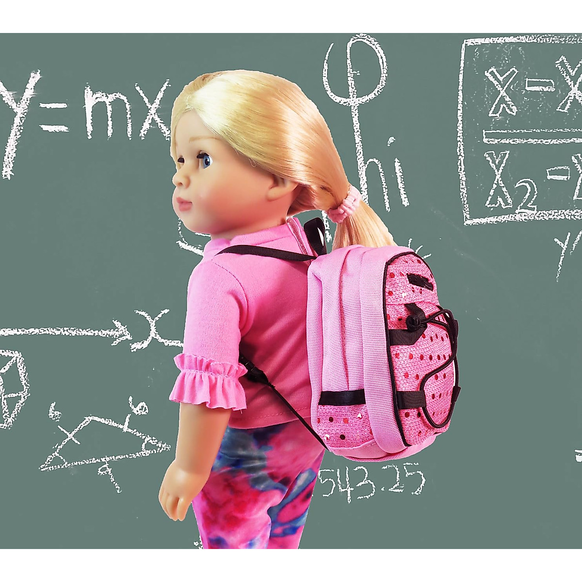 American Fashion World Doll Pink Sequin School Backpack for 18-Inch Dolls | Premium Quality & Trendy Design | Dolls Accessories for Popular Brands