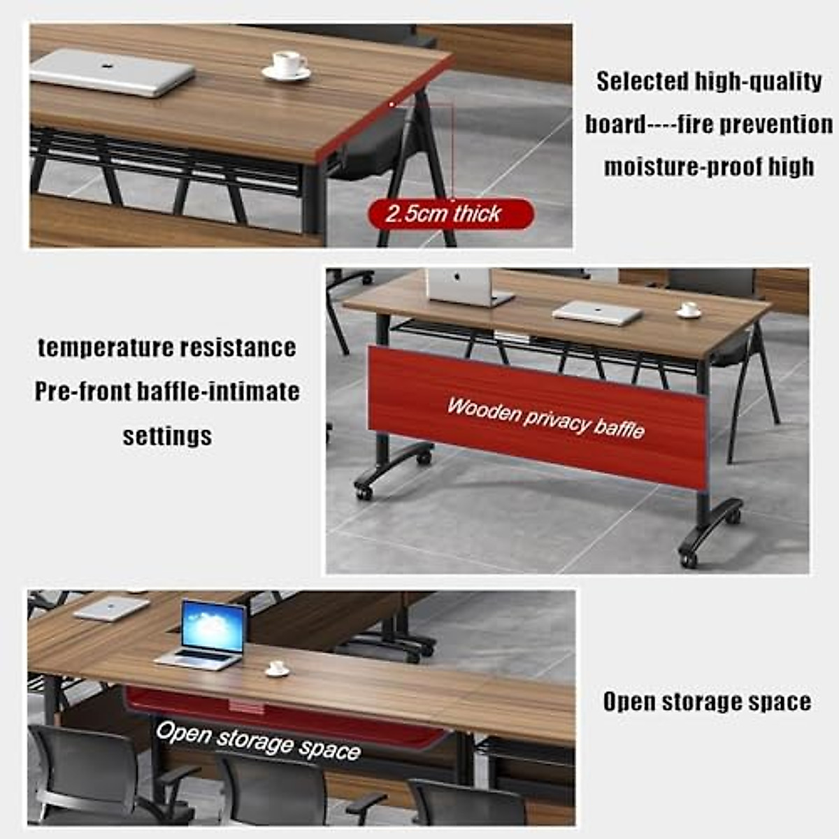 Folding Desk Portable Wood Table 3-Pack Training Room Stackable Conference Table Removable Computer Table Desk Saves Space for Conference Rooms, Media Centers (4)