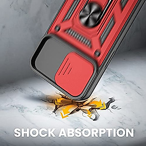 VEGO Compatible for iPhone 13 Case, iPhone 13 Kickstand Case with Slide Camera Cover, Built-in 360° Rotate Ring Stand Magnetic Cover Case for iPhone 13 6.1 inch 2021 - Red