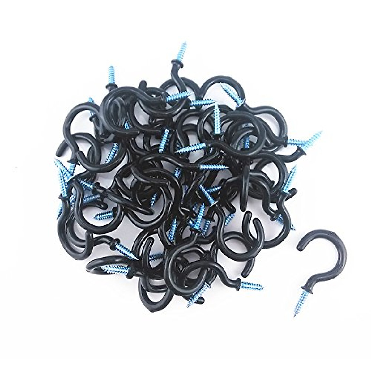 Yueton 50pcs Vinyl Coated Screw-in Ceiling Hooks Cup Hooks (Black)